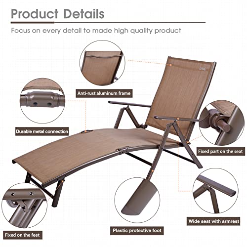 NATURAL EXPRESSIONS Outdoor Chaise Lounge Chairs for Outside, Aluminum Patio Lounger Pool Furniture Adjustable Folding Recliner Chair for Beach, Backyard,Lawn,Poolside Supports 300 lbs