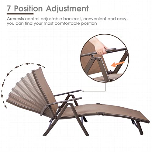 NATURAL EXPRESSIONS Outdoor Chaise Lounge Chairs for Outside, Aluminum Patio Lounger Pool Furniture Adjustable Folding Recliner Chair for Beach, Backyard,Lawn,Poolside Supports 300 lbs