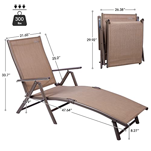 NATURAL EXPRESSIONS Outdoor Chaise Lounge Chairs for Outside, Aluminum Patio Lounger Pool Furniture Adjustable Folding Recliner Chair for Beach, Backyard,Lawn,Poolside Supports 300 lbs