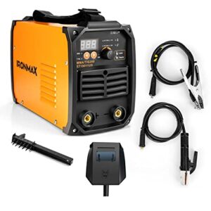 happytools 200a mma/tig welding machine, 2 in 1 portable inverter arc welder with adjustable strap and face shield, 110/220v stick welder welding stainless steel iron carbon steel metal