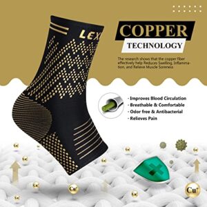 Lexniush Copper Ankle Brace Support for Men & Women (Pair), Best Ankle Compression Sleeve Socks for Plantar Fasciitis, Sprained Ankle, Achilles Tendonitis, Joint Pain Relief, Injury Recovery, Sports