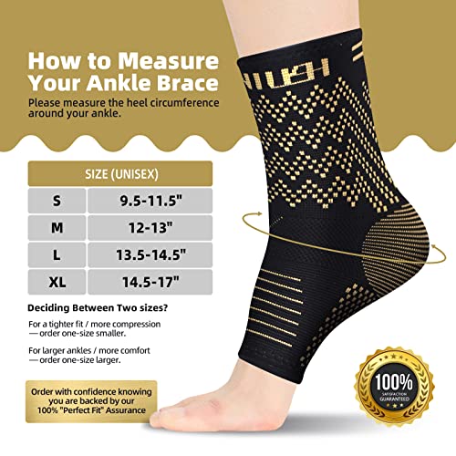 Lexniush Copper Ankle Brace Support for Men & Women (Pair), Best Ankle Compression Sleeve Socks for Plantar Fasciitis, Sprained Ankle, Achilles Tendonitis, Joint Pain Relief, Injury Recovery, Sports