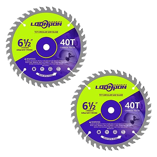 6-1/2 Inch Circular Saw Blade with 5/8 Inch Arbor, 40T Wood Cutting Disc for Various Wood Plastic Metal Cutting (2Pcs)