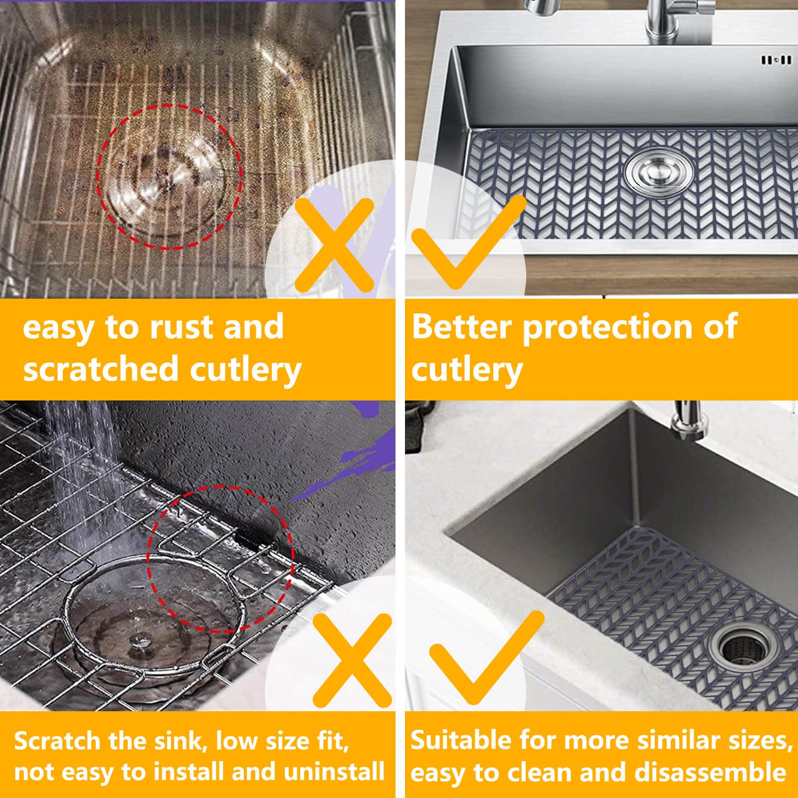 Silicone Sink Mat Protectors for Kitchen 26''x 14'' JOOKKI Kitchen Sink Protector Grid for Farmhouse Stainless Steel Accessory with Rear Drain