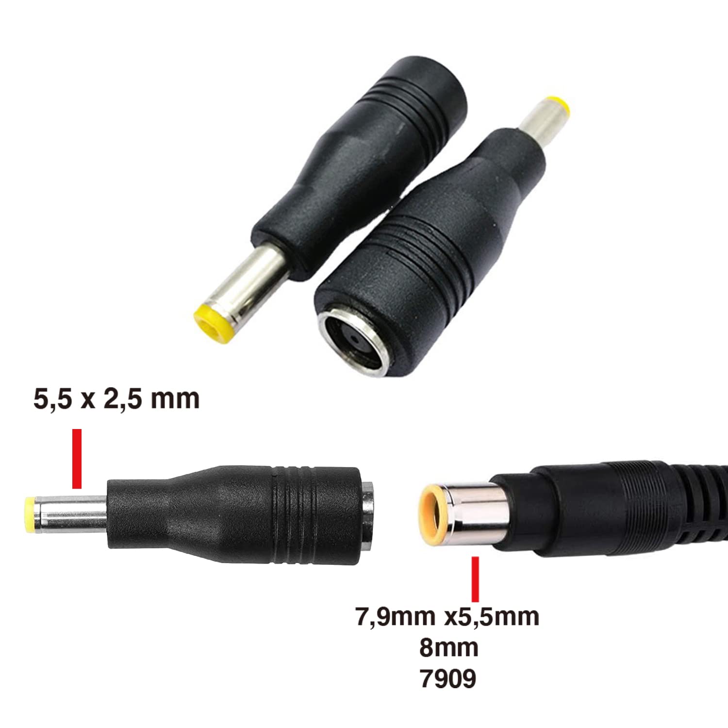 DC7909 8mm to DC 5.5mm Connectors Adapter for Jackery Ravpower Goal Zero X-Dragon Golabs Bluetti Milin Votman Portable Backup Power Station Rechargeable Battery Pack Solar Generators - 2 Set