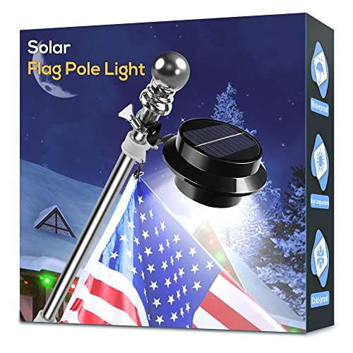 Solar Flag Pole Light, White 6000k Bright 13LEDs for 5ft 6ft Flag Pole Light Solar Powered, Waterproof Outdoor Flagpoles Led Lights Outside House Garden Yard American Flags Decorations, Black Round