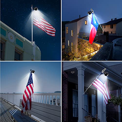 Solar Flag Pole Light, White 6000k Bright 13LEDs for 5ft 6ft Flag Pole Light Solar Powered, Waterproof Outdoor Flagpoles Led Lights Outside House Garden Yard American Flags Decorations, Black Round