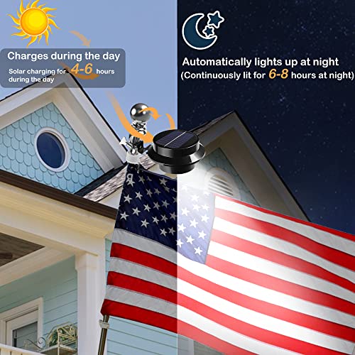 Solar Flag Pole Light, White 6000k Bright 13LEDs for 5ft 6ft Flag Pole Light Solar Powered, Waterproof Outdoor Flagpoles Led Lights Outside House Garden Yard American Flags Decorations, Black Round