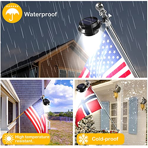 Solar Flag Pole Light, White 6000k Bright 13LEDs for 5ft 6ft Flag Pole Light Solar Powered, Waterproof Outdoor Flagpoles Led Lights Outside House Garden Yard American Flags Decorations, Black Round