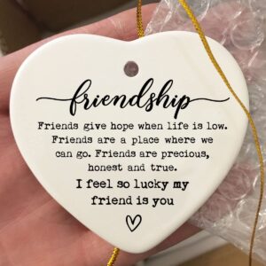 Friendship Ceramic Heart Gift, Sister Inspirational Gift, Friendship Present, Send Love, Best Friend Keepsake, For Women, Christmas Gift (I Feel So Lucky)