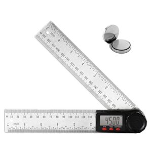 digital angle finder protractor,2 in 1 auzof angle finder ruler,7inch / 200mm stainless steel angle measuring tool with lcd display for woodworking/carpenter(2 batteries included)