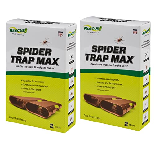 RESCUE! Spider Trap MAX - Large Indoor Sticky Spider Trap - Catches Brown Recluse, Hobo Spiders, Black Widows & Wolf Spiders - 2 Pack (4 Traps)