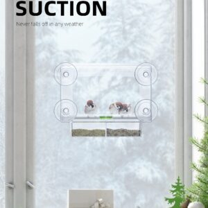 Window Bird Feeder with Strong Suction Cups, CREWOR Clear Bird House Feeders for Outside Wild Birds, Built-in Level & Removable Tray, Fits for Cardinals, Blue Jays, Bluebirds, Finches, Chickadees etc.