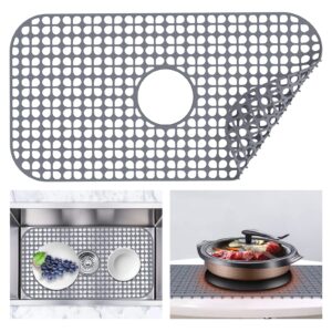 silicone kitchen sink mat mostwogo-26''x14'' center drain sink protector for bottom kitchen sink stainless steel, 1pcs no-slip anti-scratch sink grid grate accessories(grey)