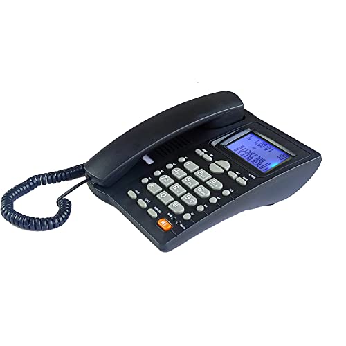 Corded Caller ID Telephone, TelPal Landline Home Phones with Blue Backlight & Speaker, Hands Free Analog Hotel Office Telephone Set, Desktop Speed Memory Dial Telephones for Seniors (Black)