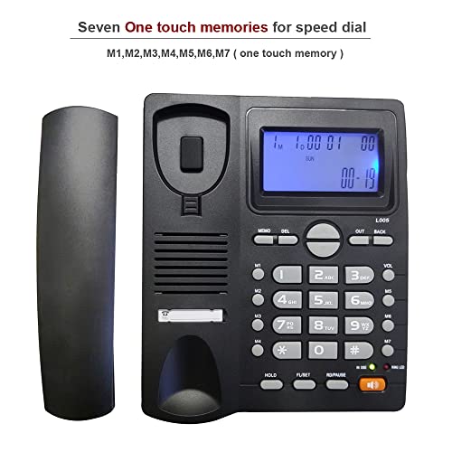 Corded Caller ID Telephone, TelPal Landline Home Phones with Blue Backlight & Speaker, Hands Free Analog Hotel Office Telephone Set, Desktop Speed Memory Dial Telephones for Seniors (Black)