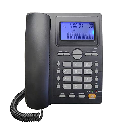 Corded Caller ID Telephone, TelPal Landline Home Phones with Blue Backlight & Speaker, Hands Free Analog Hotel Office Telephone Set, Desktop Speed Memory Dial Telephones for Seniors (Black)