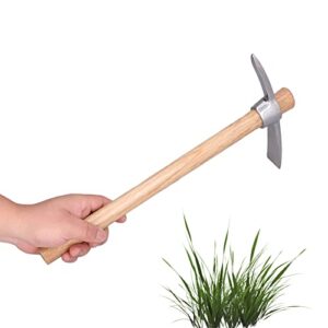 pickaxe hoe hand cultivator gardening hoe cultivator garden tool dual-purpose bonsai hand tiller stainless steel pick hoe short claw rake with wooden handle for bonsai nurseries garden