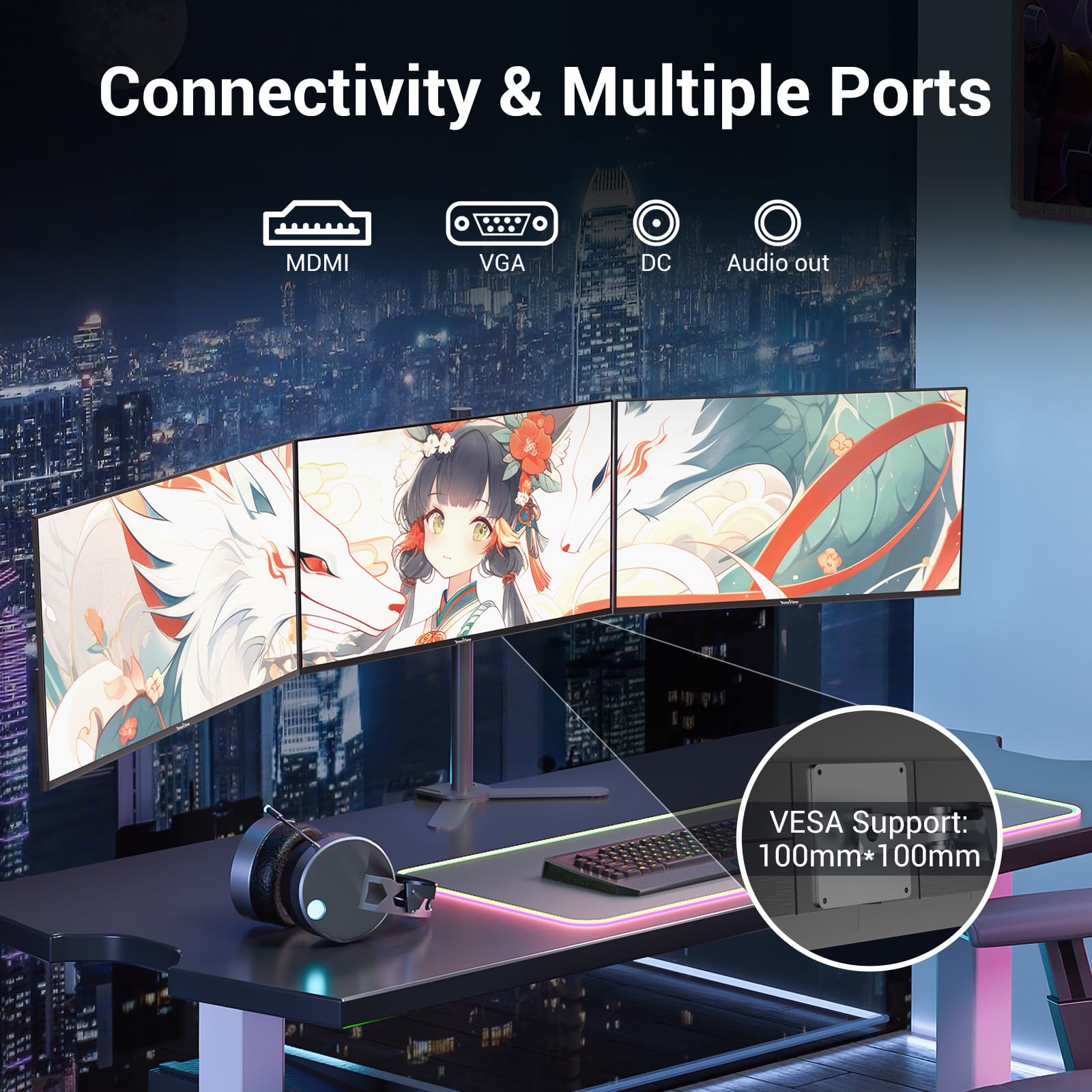 InnoView 27 Inch FHD 100HZ Eyes Care Built-in Speakers Frameless 4000:1 Contrast Ratio Ultra Thin Bezel Professional Computer Office Gaming Monitor