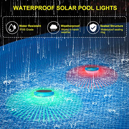 Floating Pool Lights, Solar Pool Lights with RGB Color Changing Waterproof Pool Lights That Float for Swimming Pool at Night LED Pool Lights for Outdoor Pool Pond Hot tub Fountain Garden (2 Pcs)