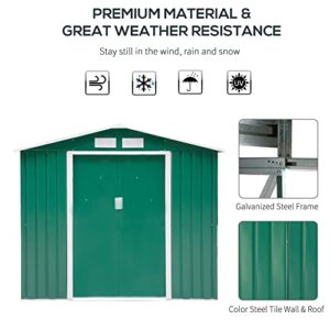 Outsunny 7' x 4' Outdoor Storage Shed, Garden Tool House with Foundation, 4 Vents and 2 Easy Sliding Doors for Backyard, Patio, Garage, Lawn, Green