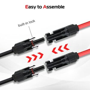 Solar Panel Extension Cable 10 Gauge 10 AWG 5 Feet Black + 5 Feet Red Solar Panel Extension Cable Wire Solar Connectors