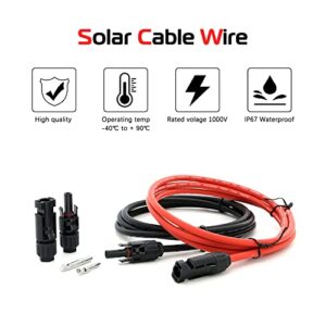 Solar Panel Extension Cable 10 Gauge 10 AWG 5 Feet Black + 5 Feet Red Solar Panel Extension Cable Wire Solar Connectors