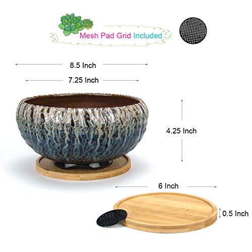 Summer Impressions 8 Inch Natural Cracking Round Ceramic Succulent Planter Pot with Drainge Hole and Saucer Cactus Clay Pot