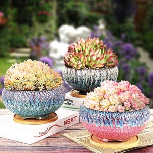 Summer Impressions 8 Inch Natural Cracking Round Ceramic Succulent Planter Pot with Drainge Hole and Saucer Cactus Clay Pot