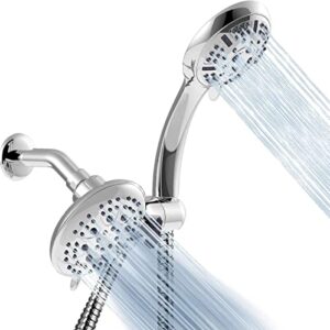 high pressure 3-way shower head combo dual shower head with stainless steel hose enjoy luxurious 6-setting rain shower head & 9-setting hand held shower separately or together