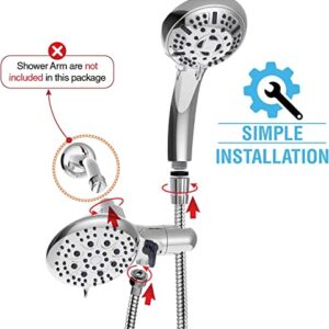 High Pressure 3-Way Shower Head Combo Dual Shower Head with Stainless Steel Hose Enjoy Luxurious 6-setting Rain Shower Head & 9-Setting Hand Held Shower Separately or Together