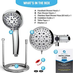 High Pressure 3-Way Shower Head Combo Dual Shower Head with Stainless Steel Hose Enjoy Luxurious 6-setting Rain Shower Head & 9-Setting Hand Held Shower Separately or Together