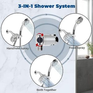 High Pressure 3-Way Shower Head Combo Dual Shower Head with Stainless Steel Hose Enjoy Luxurious 6-setting Rain Shower Head & 9-Setting Hand Held Shower Separately or Together