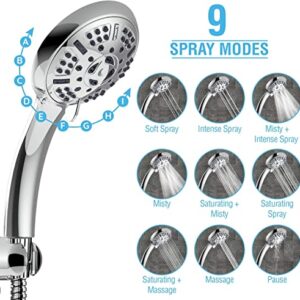 High Pressure 3-Way Shower Head Combo Dual Shower Head with Stainless Steel Hose Enjoy Luxurious 6-setting Rain Shower Head & 9-Setting Hand Held Shower Separately or Together