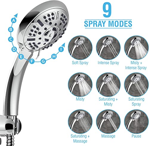 High Pressure 3-Way Shower Head Combo Dual Shower Head with Stainless Steel Hose Enjoy Luxurious 6-setting Rain Shower Head & 9-Setting Hand Held Shower Separately or Together