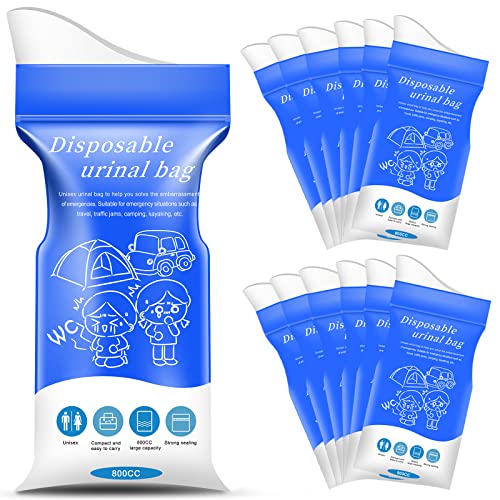 Moodooy Emergency Portable Urine Bag, 12pcs Travel Urinal Bag, Disposable Urine Bag can be Used for Emergency Situations Such as Traffic Jams, Vomiting, Camping, etc. Unisex Urinal Bag.