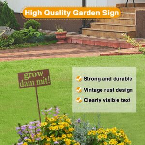 Grow Dammit Garden Signs Decor- Metal Garden Stakes Sign Funny Gardening Gifts with Gift Box for Women Men and Gardeners (19.7 Inches Tall)