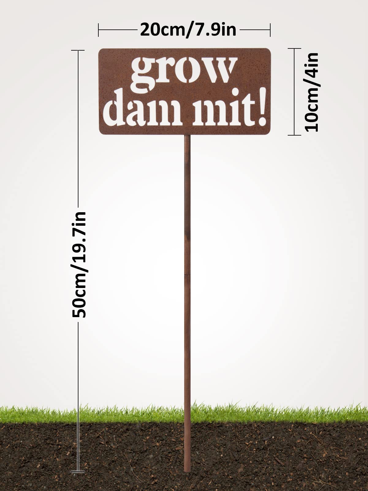 Grow Dammit Garden Signs Decor- Metal Garden Stakes Sign Funny Gardening Gifts with Gift Box for Women Men and Gardeners (19.7 Inches Tall)