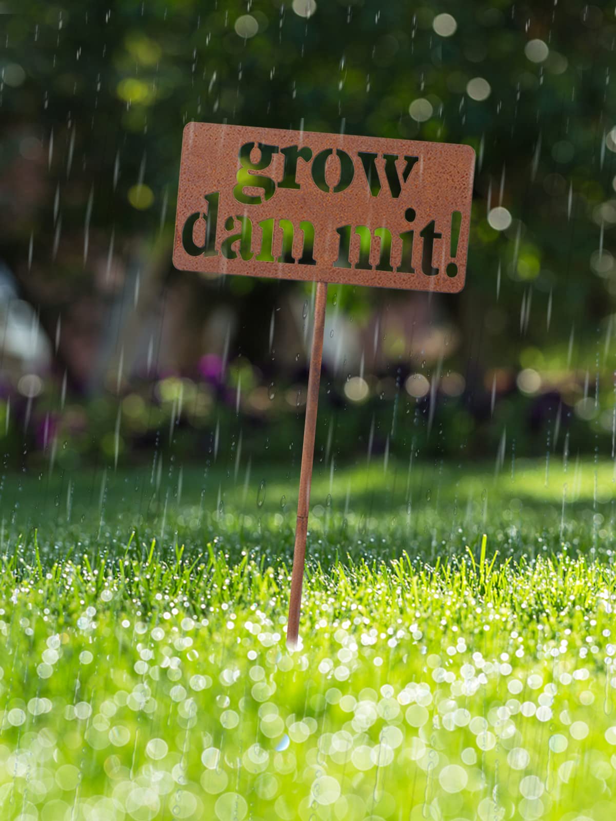 Grow Dammit Garden Signs Decor- Metal Garden Stakes Sign Funny Gardening Gifts with Gift Box for Women Men and Gardeners (19.7 Inches Tall)