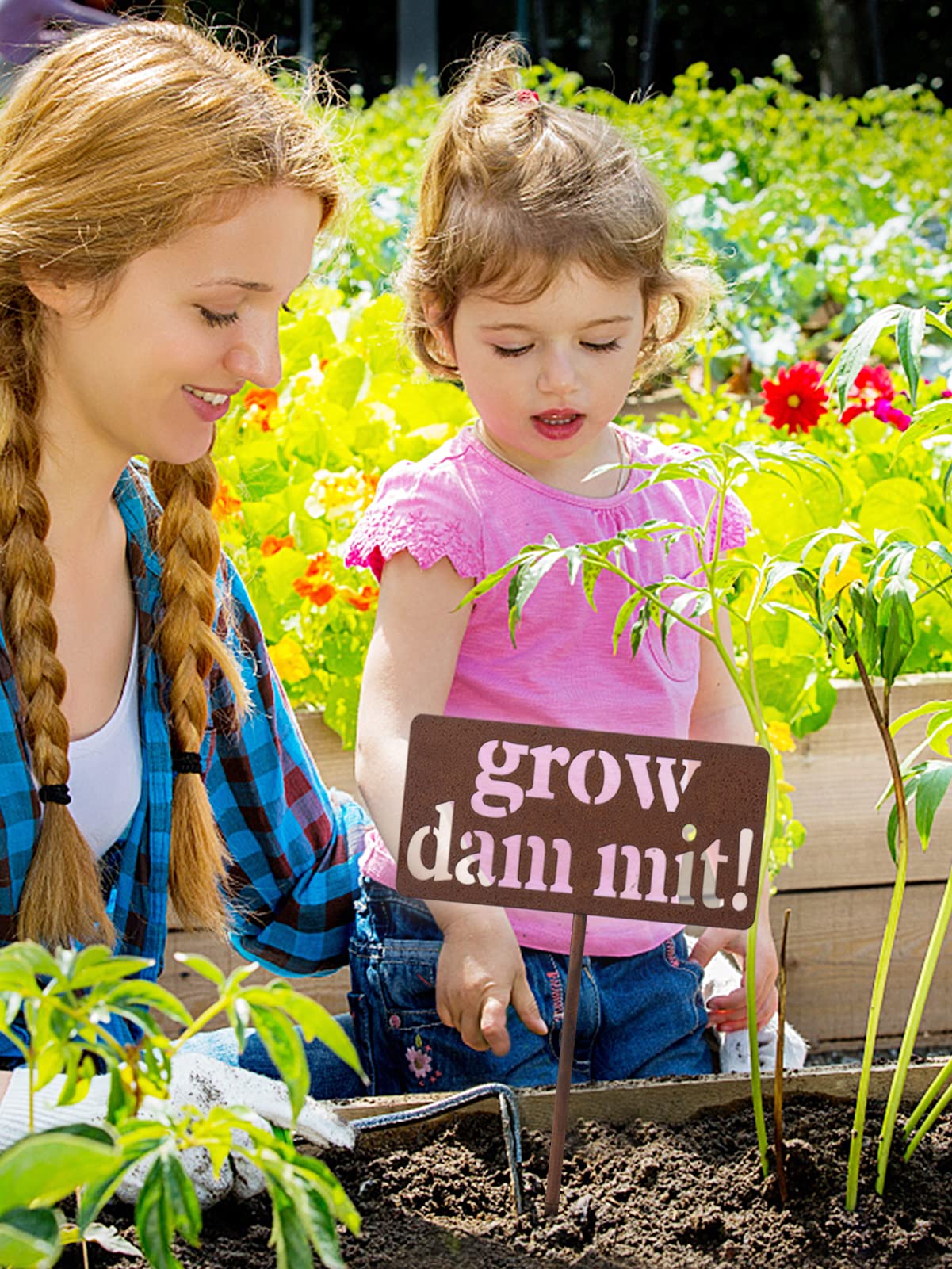 Grow Dammit Garden Signs Decor- Metal Garden Stakes Sign Funny Gardening Gifts with Gift Box for Women Men and Gardeners (19.7 Inches Tall)