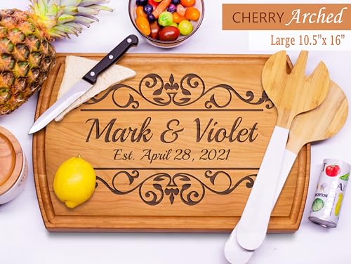 Personalized Wood Cutting Board Handmade in USA – Best Serves as Cheese board, Serving tray, Chopping board, Charcuterie board – Unique Wooden Gift for Wedding, Anniversary, House warming, Christmas