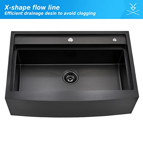 33 Inch Farmhouse Kitchen Sink Splash Guard Workstation Black - 33 inch Black Stainless Steel Apron Front Farmhouse Sink Workstation Kitchen Sink Single Bowl 16 Gauge Stainless Steel Farm Sink