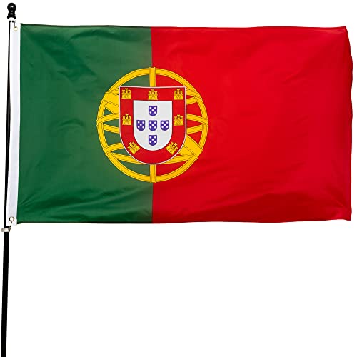 DANF Portugal Flag 3x5 Ft Thick Polyester, Fade Resistant, Brass Grommets, Canvas Header Portuguese National Flags with 3 X 5 Feet