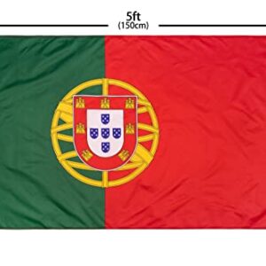 DANF Portugal Flag 3x5 Ft Thick Polyester, Fade Resistant, Brass Grommets, Canvas Header Portuguese National Flags with 3 X 5 Feet