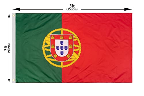 DANF Portugal Flag 3x5 Ft Thick Polyester, Fade Resistant, Brass Grommets, Canvas Header Portuguese National Flags with 3 X 5 Feet