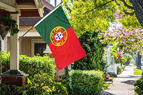 DANF Portugal Flag 3x5 Ft Thick Polyester, Fade Resistant, Brass Grommets, Canvas Header Portuguese National Flags with 3 X 5 Feet