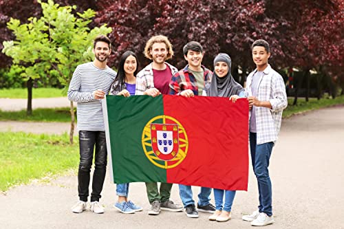 DANF Portugal Flag 3x5 Ft Thick Polyester, Fade Resistant, Brass Grommets, Canvas Header Portuguese National Flags with 3 X 5 Feet