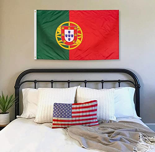 DANF Portugal Flag 3x5 Ft Thick Polyester, Fade Resistant, Brass Grommets, Canvas Header Portuguese National Flags with 3 X 5 Feet