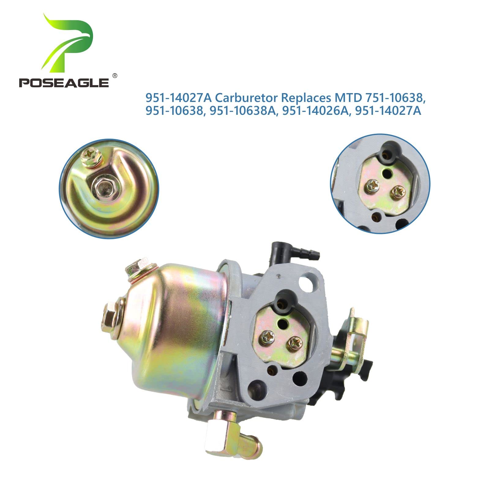 POSEAGLE 951-14027A Carburetor Replaces 751-10638, 951-10638, 951-10638A, 951-14026A, 951-14027A for MTD 170-SU, 270-SU, 270-SUA, 370-SU, 370-SUC Snow Blower Engine