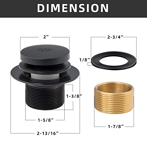 EXAKEY Tub Drain - Tip Toe Bathtub Drain Kit with Two-Hole Overflow Faceplate, Bath Tub Drain with Universal Fine Thread & Coarse Brass Thread Bushing Assembly Anti-Rust Matte Black